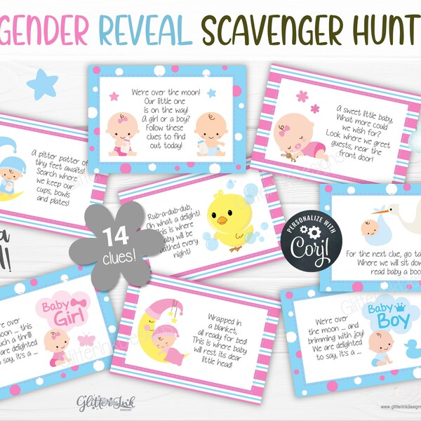 Gender Reveal Scavenger Hunt Clues - Etsy