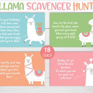 Llama Scavenger Hunt Clue Cards / Llama Party Treasure Hunt Clues for ...