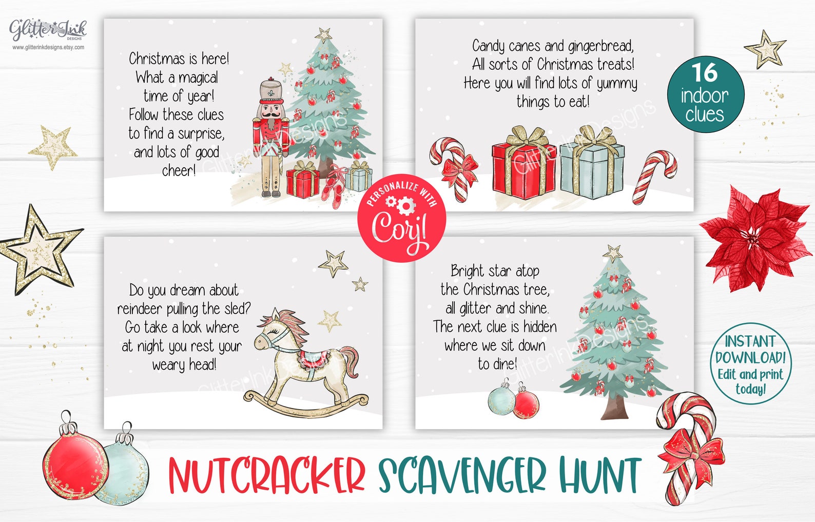 Nutcracker Christmas Scavenger Hunt Clue Cards, Indoor Family Games ...