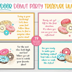 Donut Birthday Indoor Scavenger Hunt Clue Cards / Donut Party Kids ...