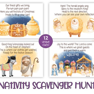 Nativity Scene Christmas Carols Scavenger Hunt Clue Cards for Kids ...