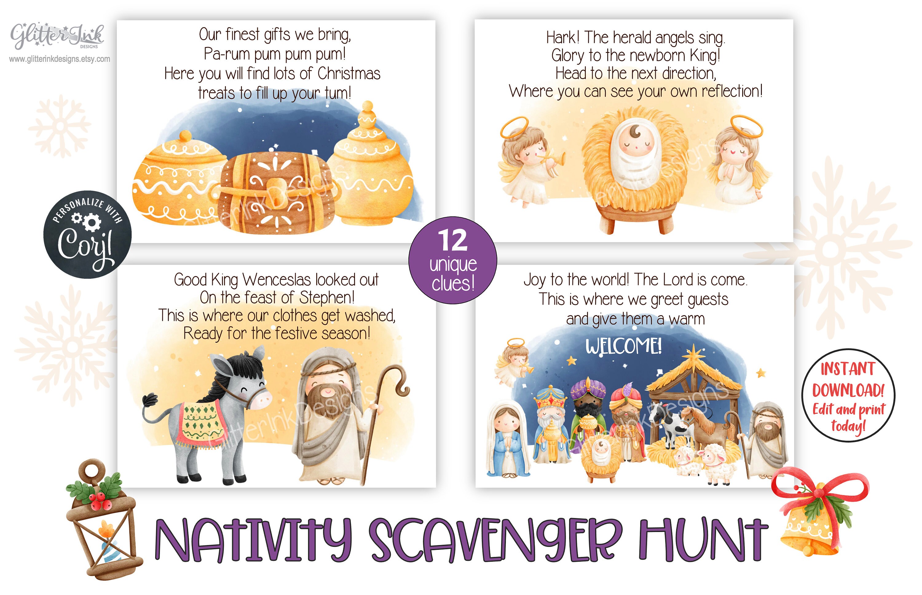 Nativity Scene Christmas Carols Scavenger Hunt Clue Cards for Kids ...