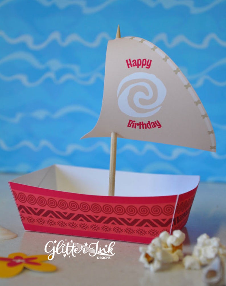 Moana Popcorn Tray Sail Boat Themed Party Favors, Hawaiian Birthday ...