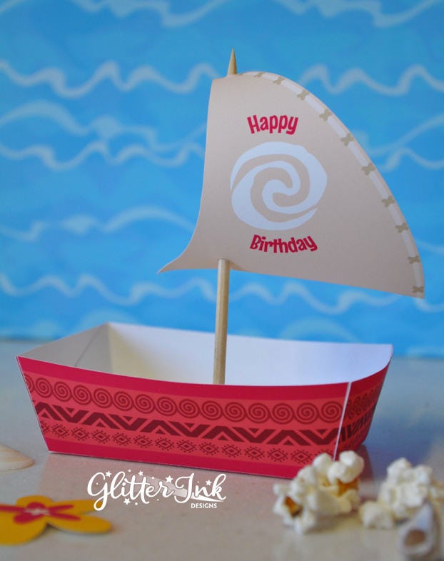 Moana Popcorn Tray Sail Boat Themed Party Favors, Hawaiian Birthday ...