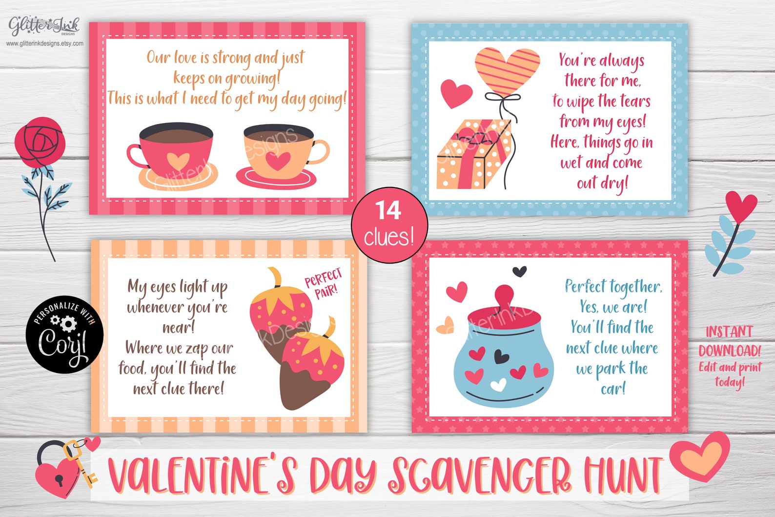 Valentine's Day Scavenger Hunt Clue Cards / Valentines Day | Etsy