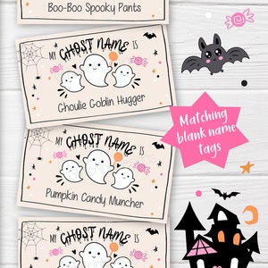 What's Your Ghost Name Game Printable Sign With Name Tags & Cards, Cute ...