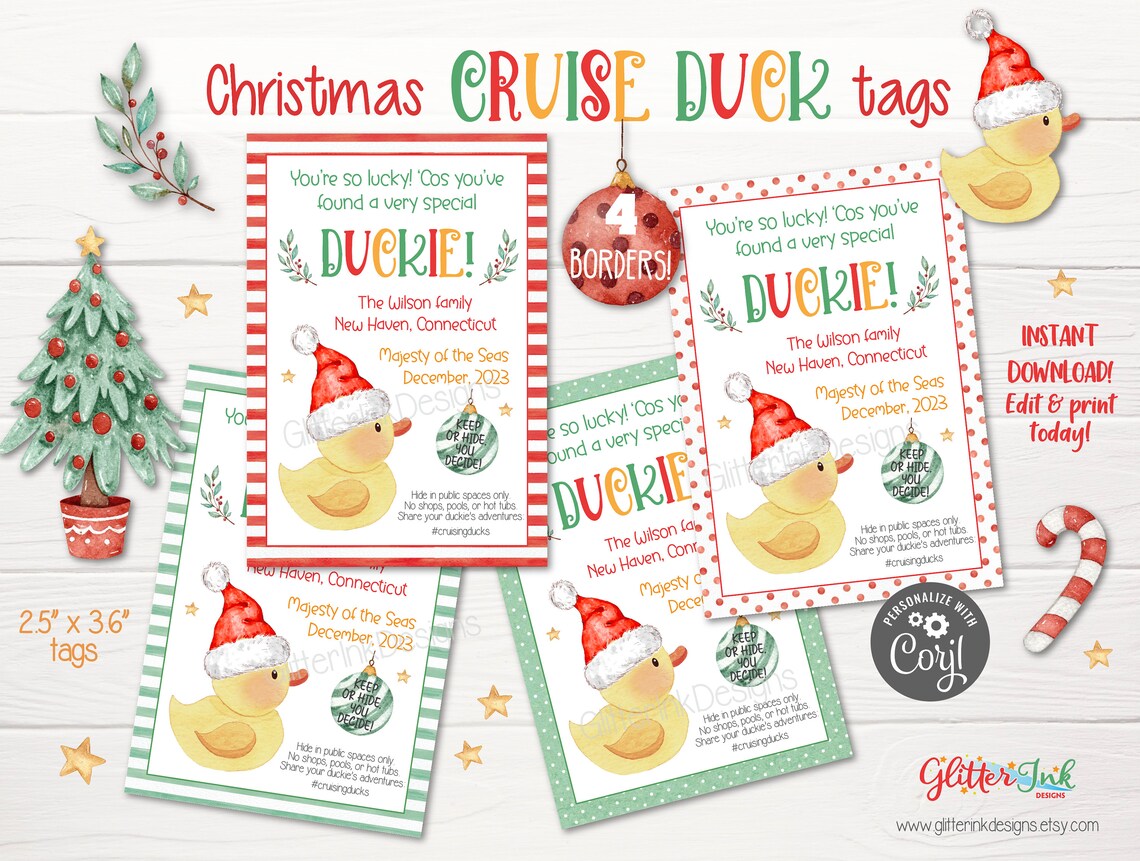 Christmas Cruise Duck Tags / Cruising Duck Favors Printable Gift Tags ...
