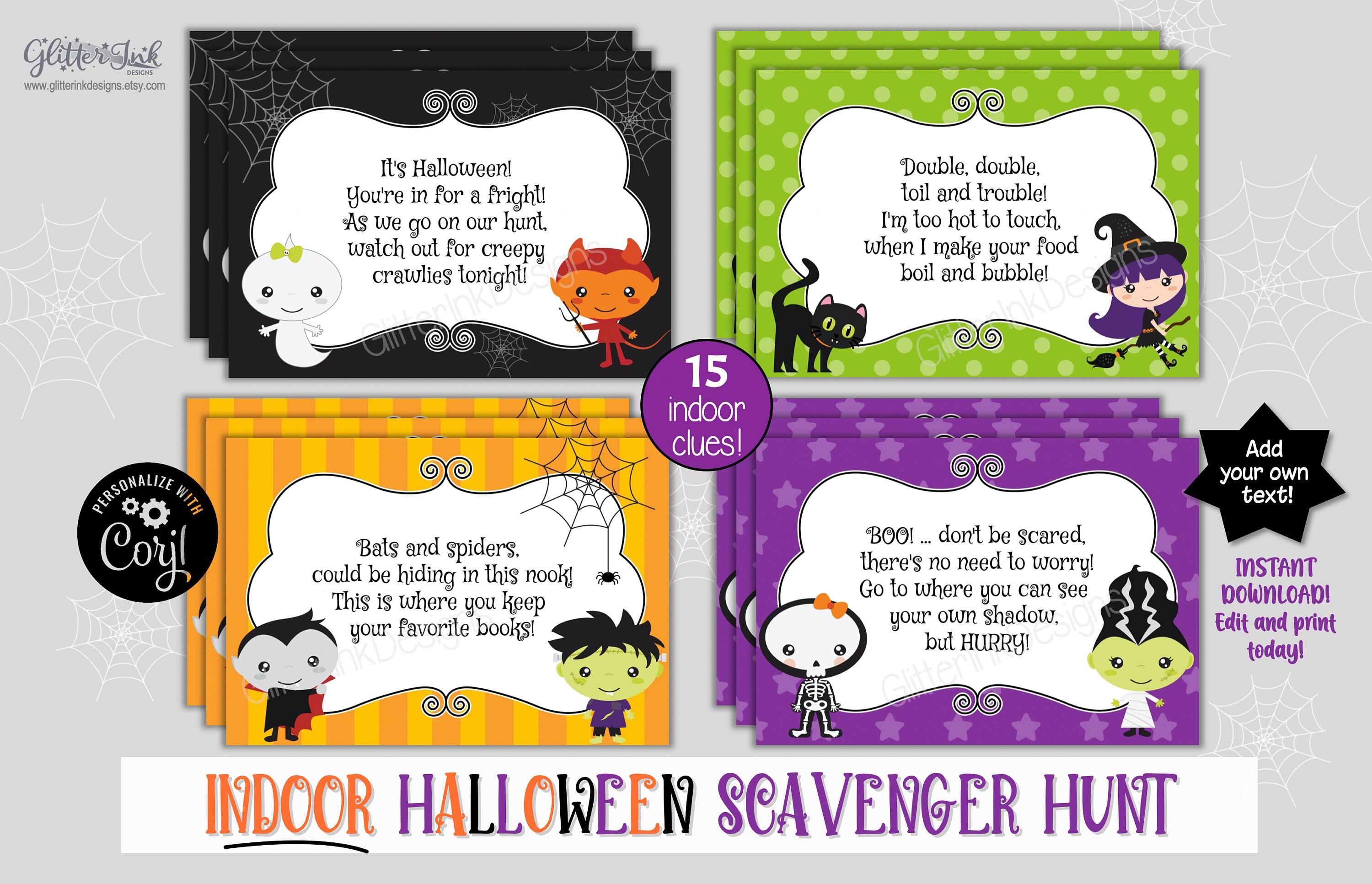 Indoor Halloween Scavenger Hunt Clue Cards / Kids Halloween Treasure ...