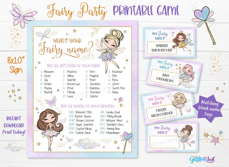 What's Your Fairy Name Printable Party Game / Fairy Party Name ...