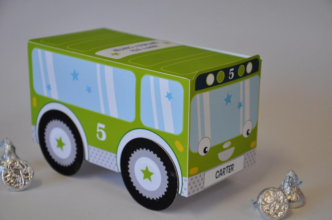 Little Bus Birthday Printable Favor Box / Bus Party Treat Box Cupcake ...