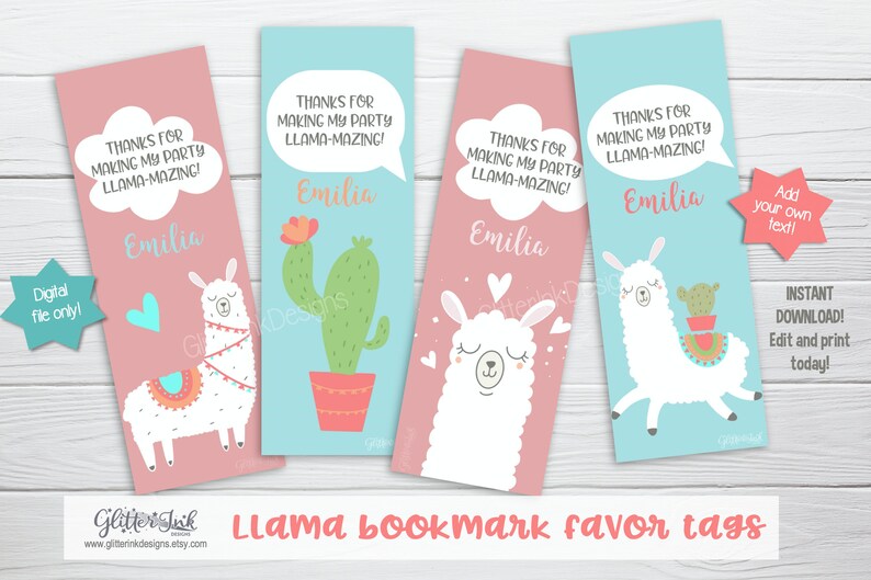 Llama Party Bookmark Favor / Llama Party Favors / Llama Thank - Etsy