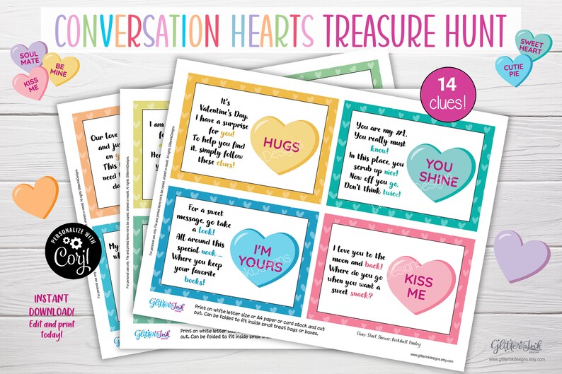 Valentine's Day Conversation Hearts Scavenger Hunt / Valentines Day ...