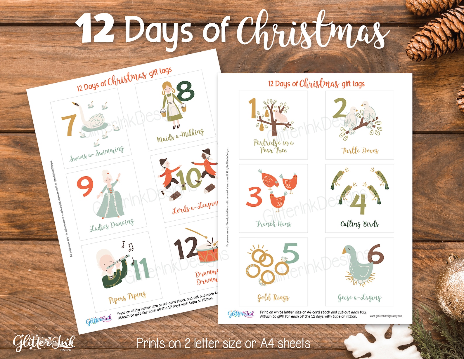 12 Days of Christmas Gift Tags / Printable Secret Santa Cards for Kids ...