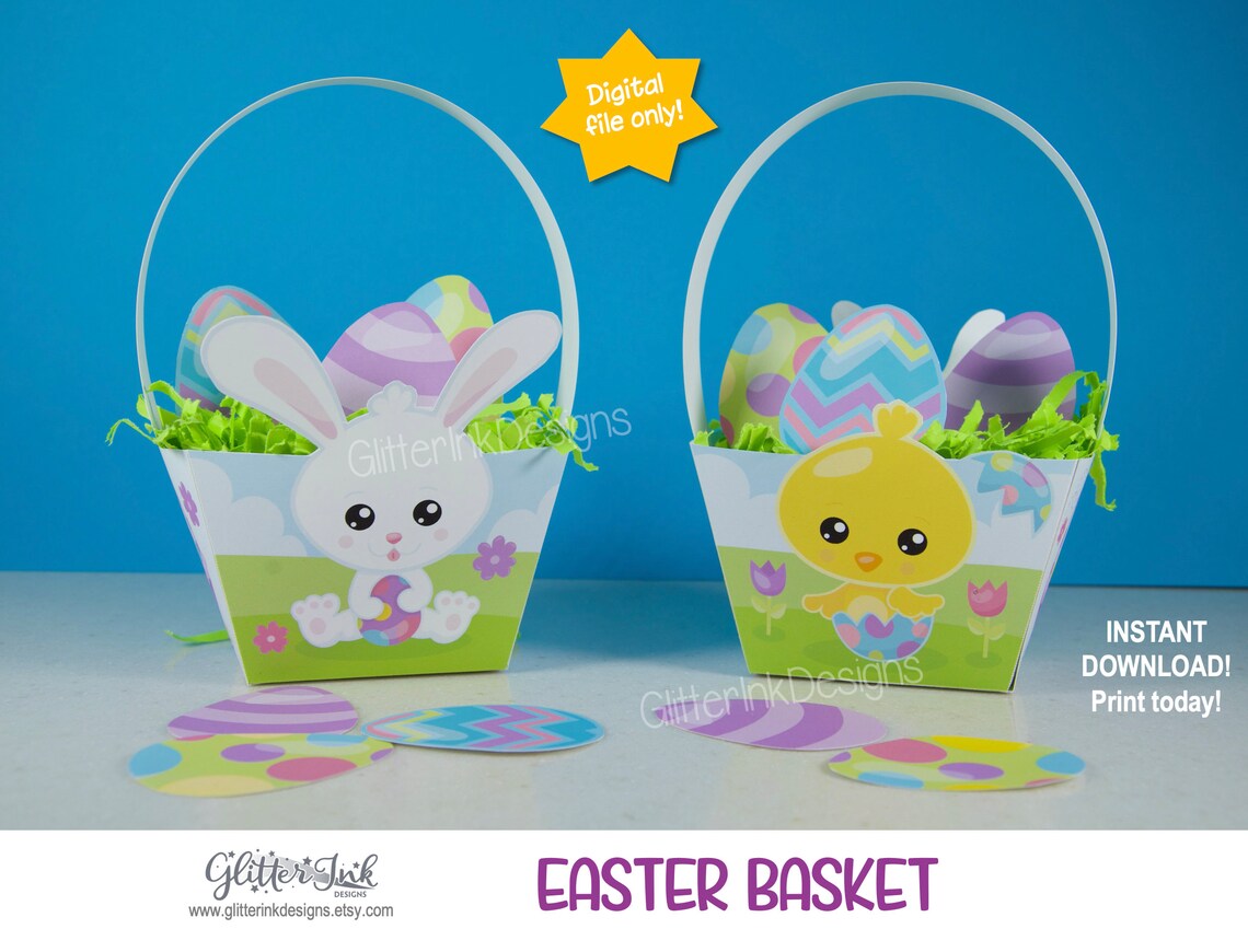 Mini Easter Basket Easter Chick and Easter Bunny Printable - Etsy