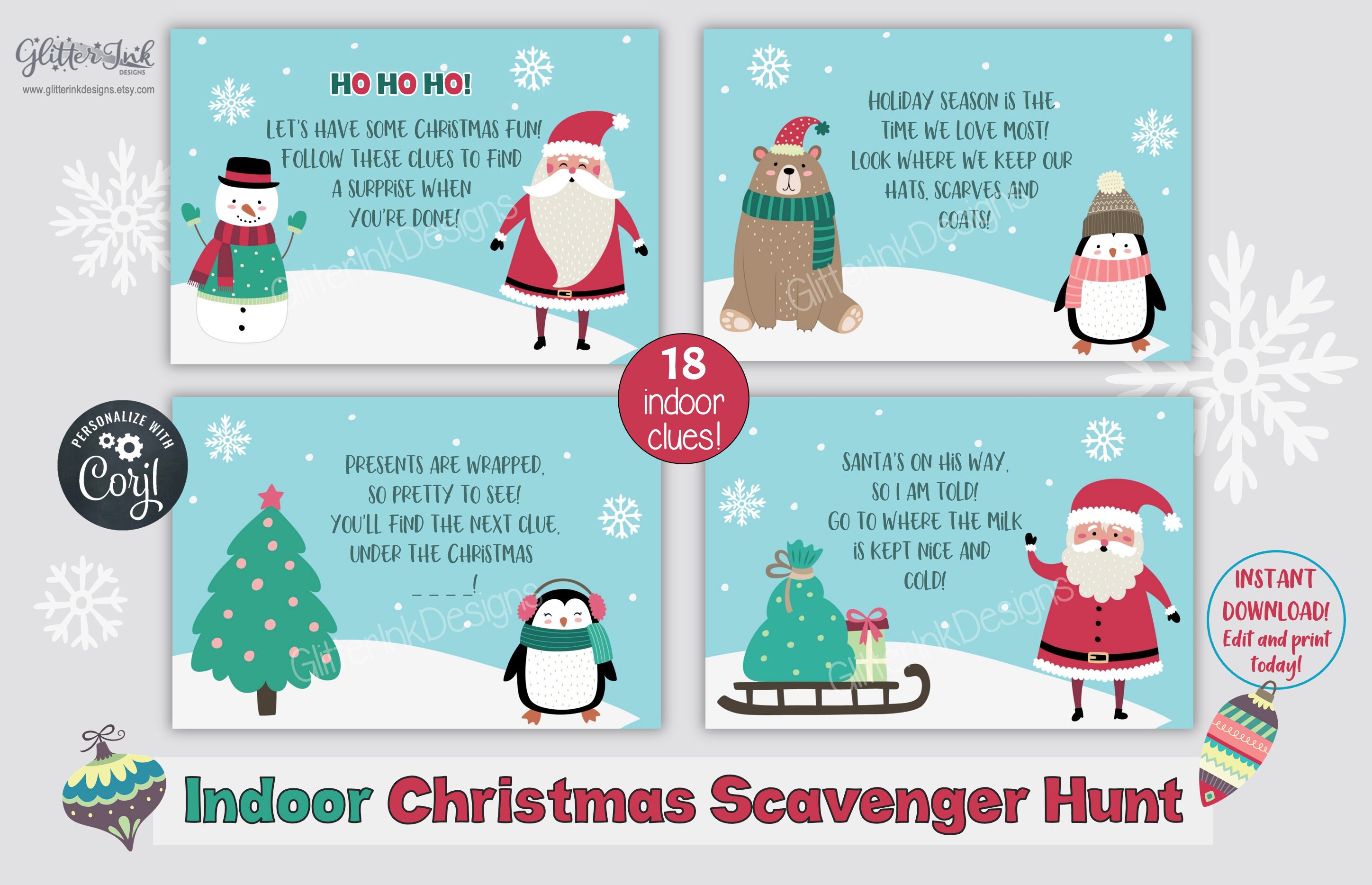 Indoor Christmas Scavenger Hunt Clue Cards / Christmas - Etsy