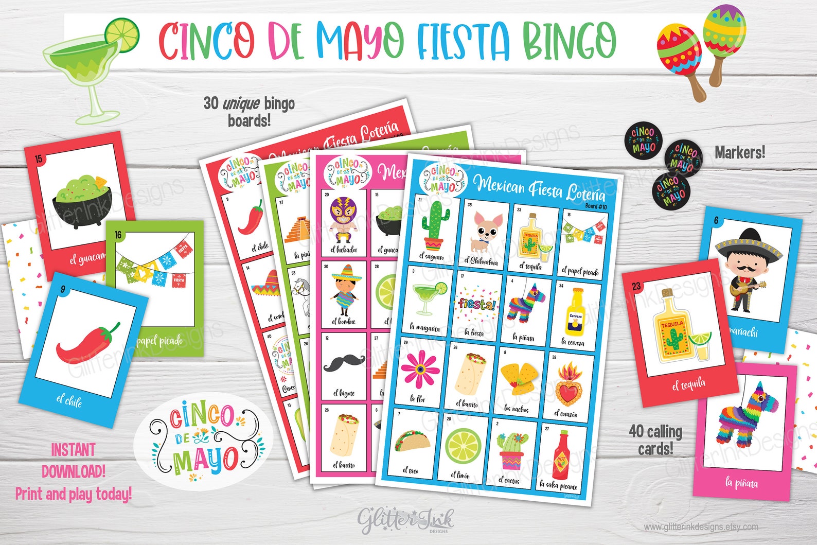 Cinco De Mayo Bingo / Mexican Fiesta Printable Party Game / Loteria ...