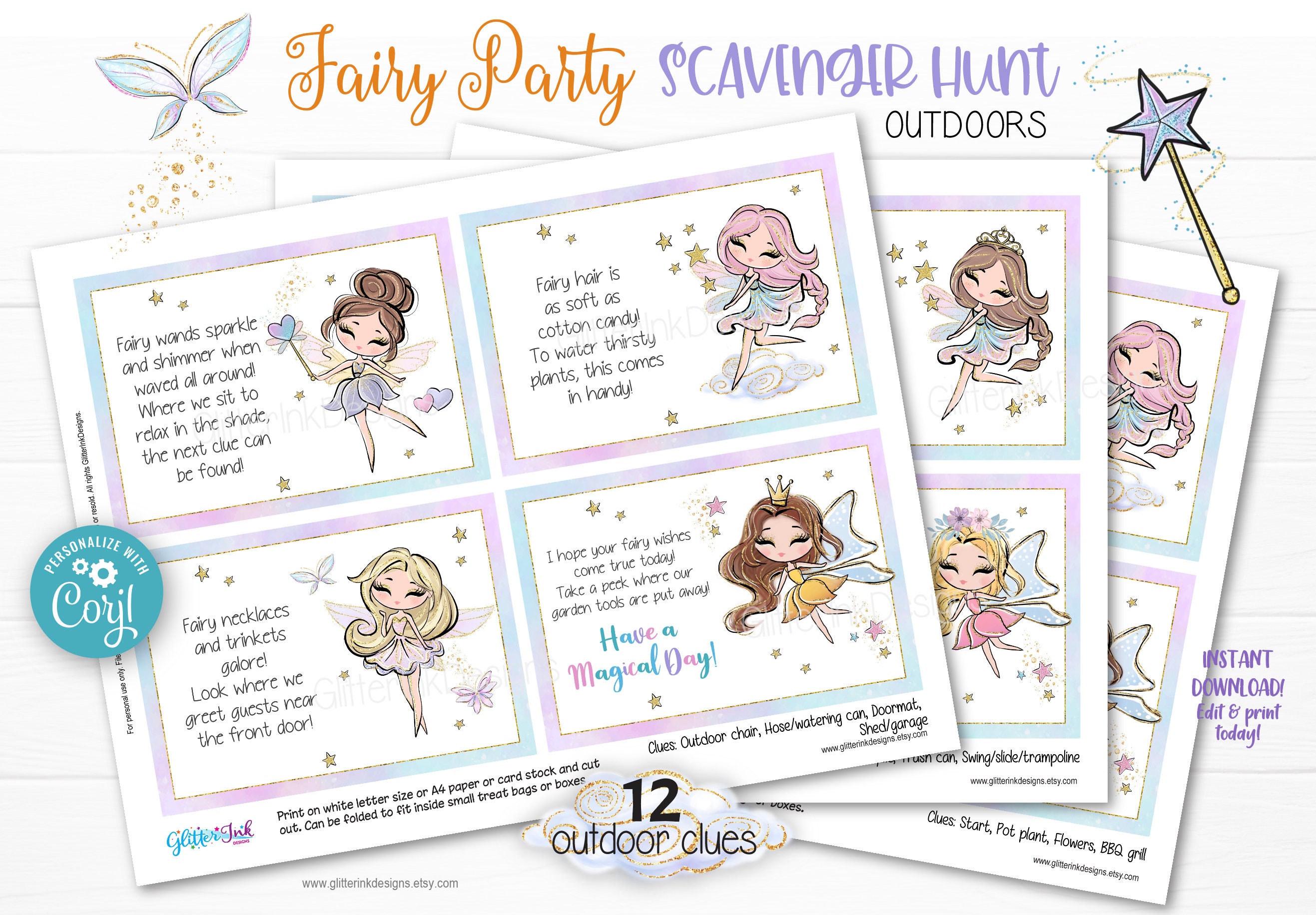 Outdoor Fairy Party Scavenger Hunt Clue Cards, Enchanted Garden Fairies ...