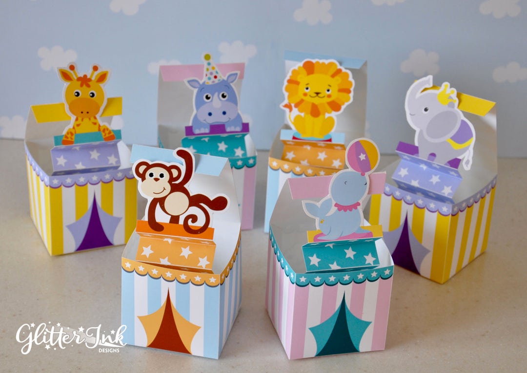 Circus Animal Pop up Jack in the Box Favor Box / Zoo Jungle Safari ...