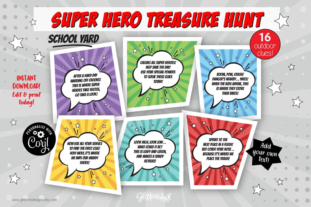 School Playground Superhero Scavenger Hunt / Superheroes Classroom ...