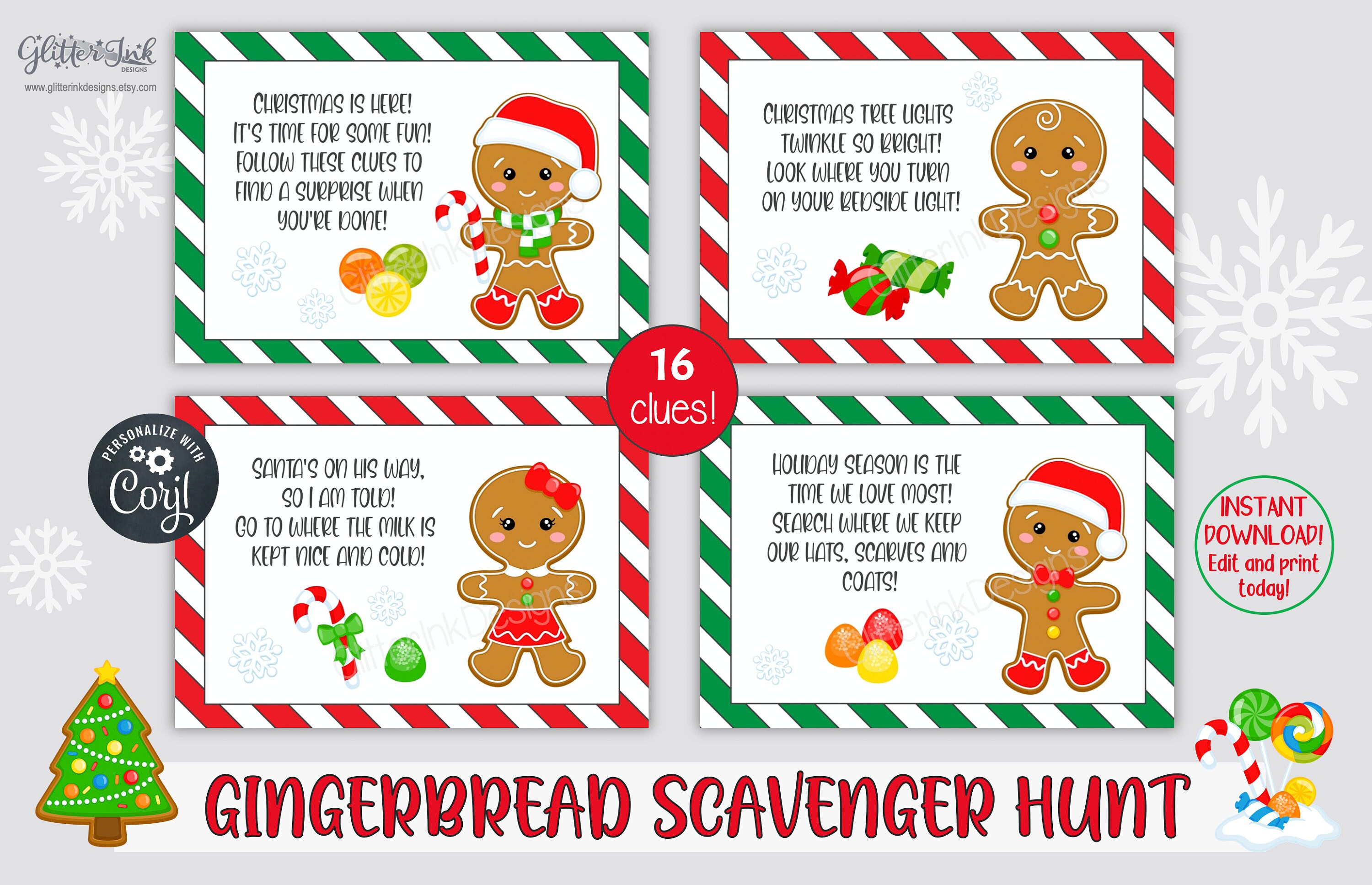 Gingerbread Scavenger Hunt Clue Cards, Christmas Printable Treasure ...