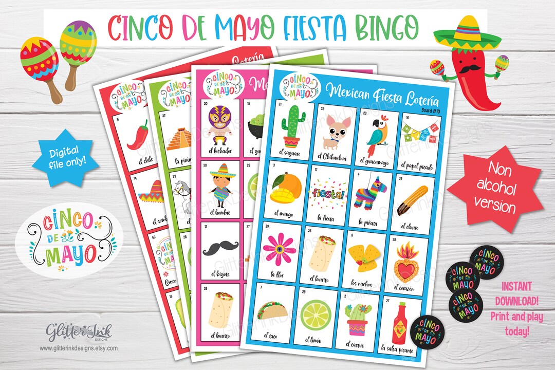 Cinco De Mayo Bingo NON ALCOHOL / Mexican Fiesta Printable Party Game ...