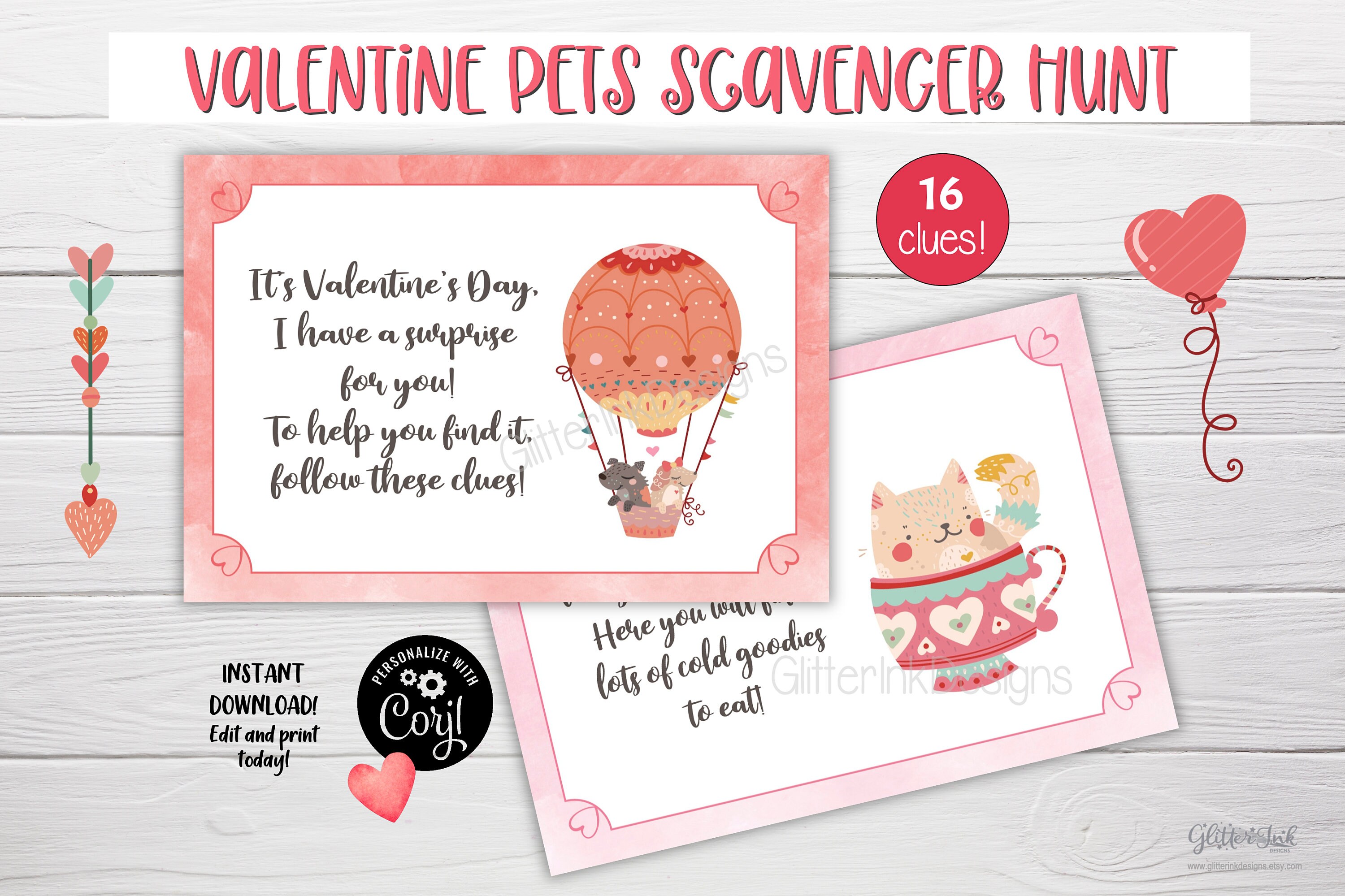 Valentines Day Scavenger Hunt Clue Cards / Valentine Pets Treasure Hunt ...