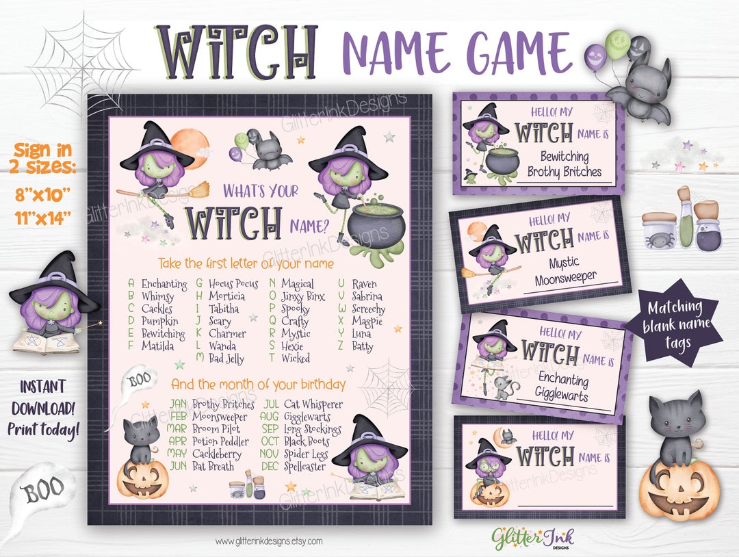 What's Your Witch Name Game / Kids Halloween Games Printable Sign ...