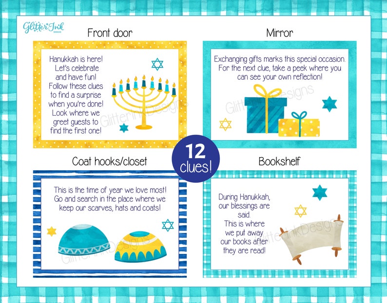 Hanukkah Scavenger Hunt Clue Cards, Jewish Festival of Lights Treasure ...