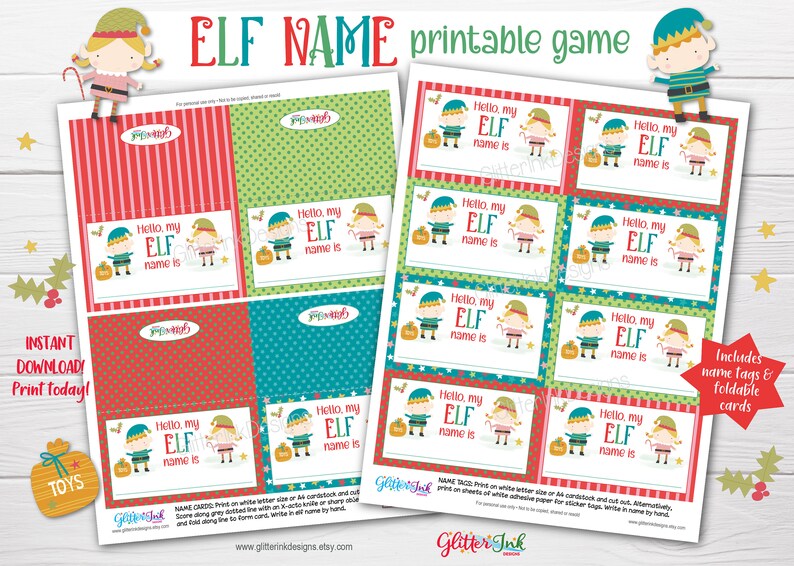 What's Your Elf Name Game Printable Sign Tags and Cards, Fun Christmas ...
