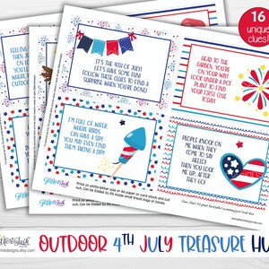 4th of July Scavenger Hunt Clue Cards / Outdoor Fourth of July Kids ...