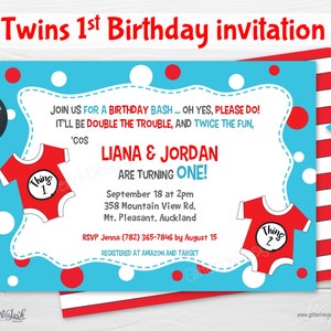 Twins 1st Birthday Invitation / Twins First Birthday / Twins Birthday ...