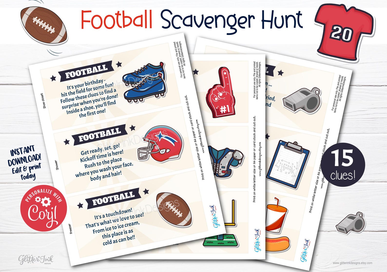 American Football Scavenger Hunt & Printable Tickets, Editable Treasure ...