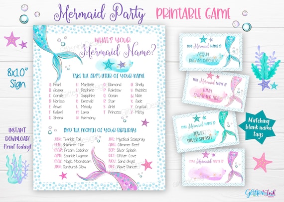 Whats Your Mermaid Name Printable Party Game Mermaid Party Name Generator With Name Tags And