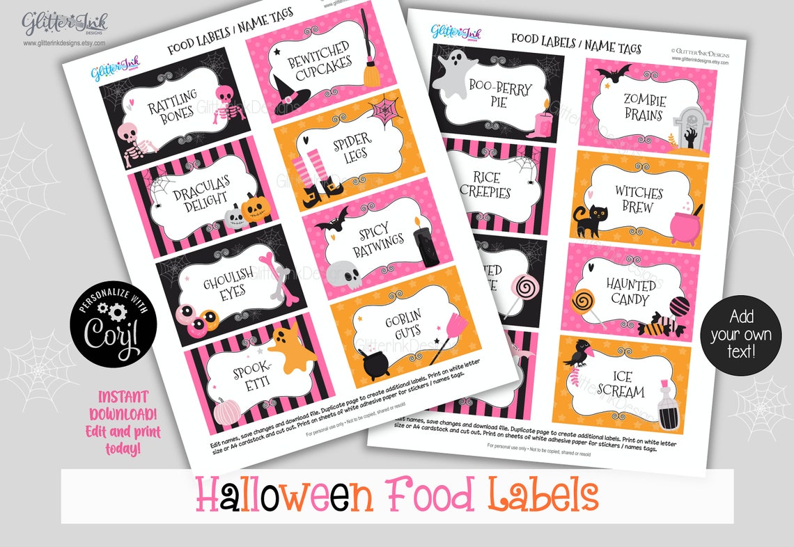 Halloween Party Food Tent Cards / Orange and Pink Halloween - Etsy