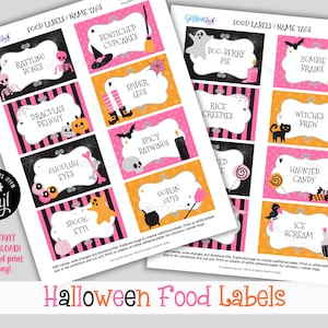Halloween Party Food Tent Cards / Orange and Pink Halloween Printable ...