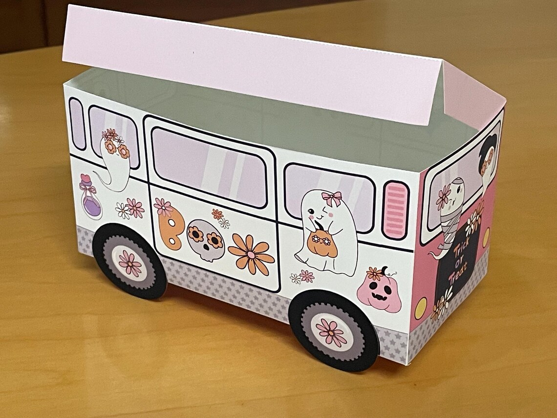 Groovy Halloween Bus Printable Candy Box, Trick or Treat Spooky Hippy ...