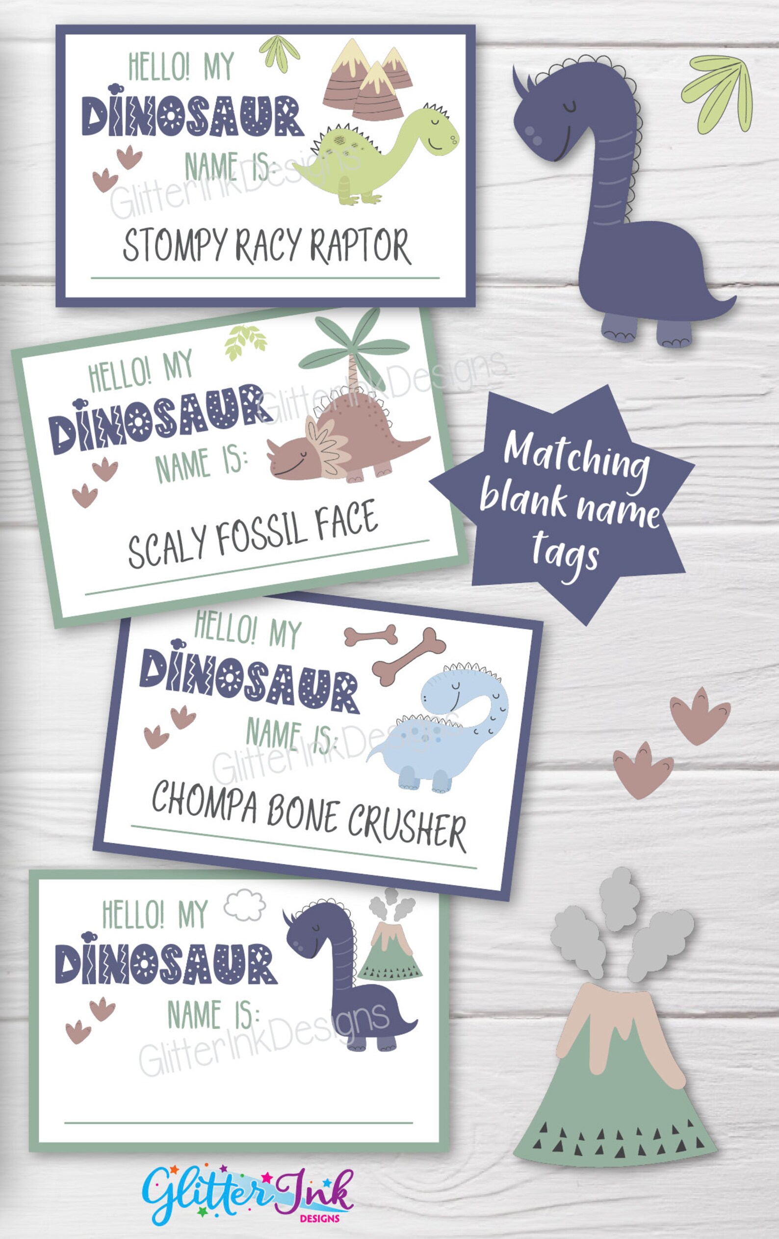 What's Your Dinosaur Name Printable Party Game Sign, Name Tags and ...