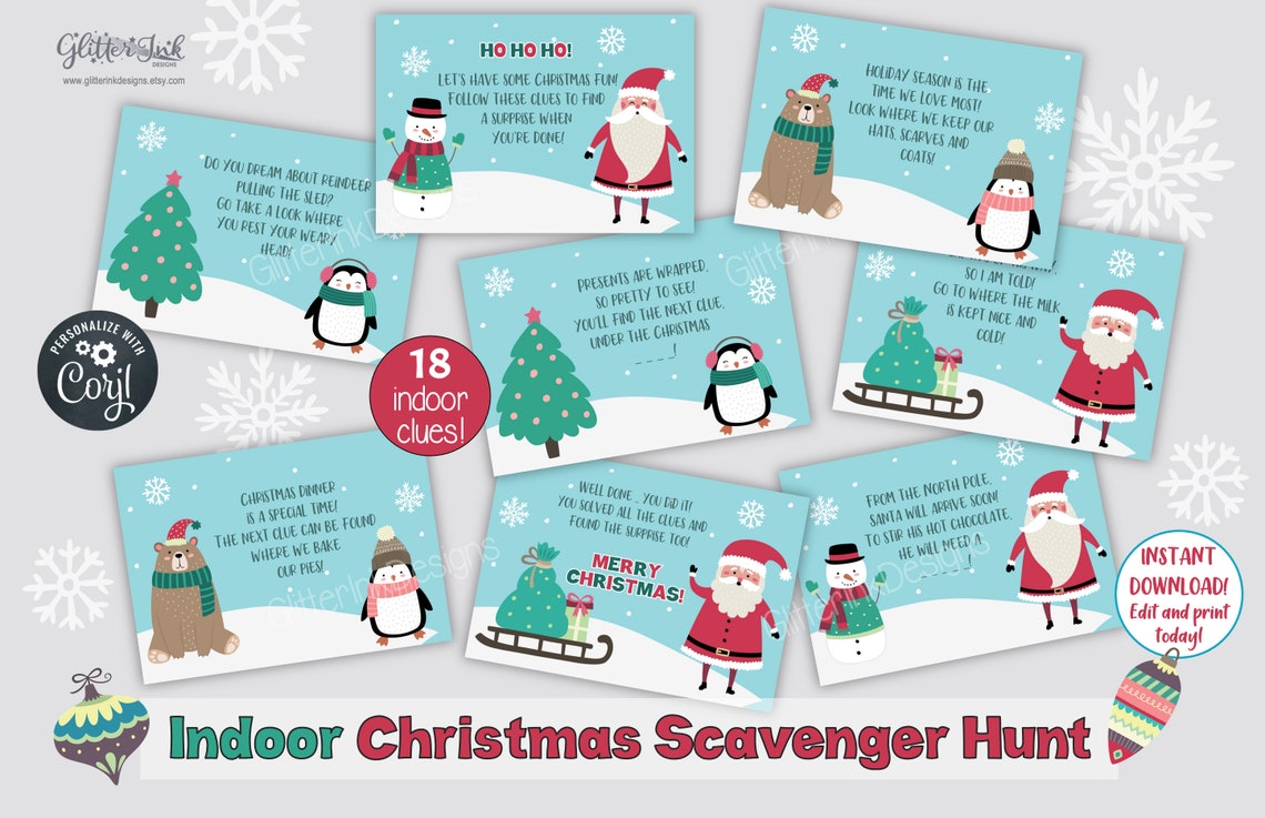 Indoor Christmas Scavenger Hunt Clue Cards / Christmas - Etsy