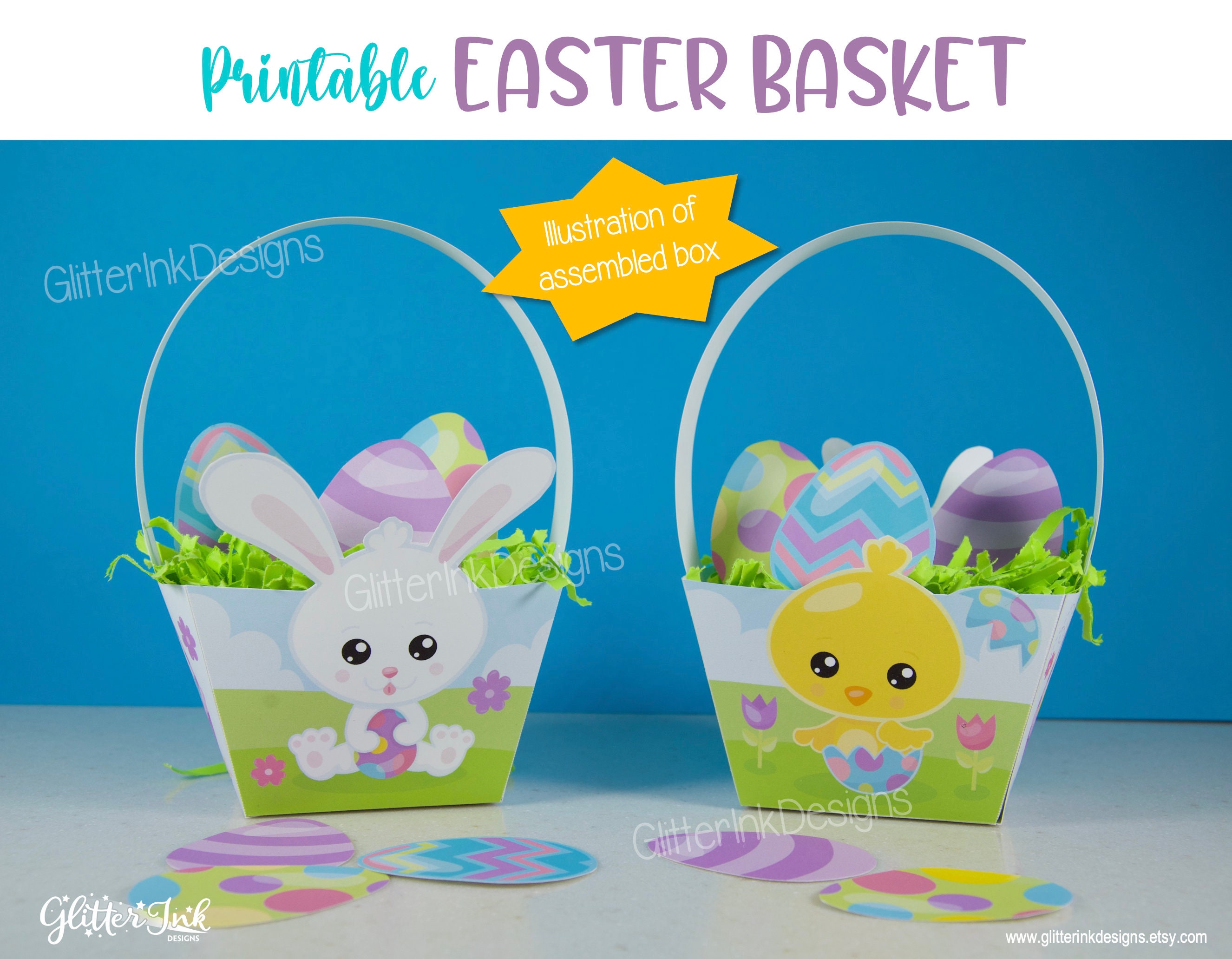 Mini Easter Basket Coloring Page / Easter Chick and Easter Bunny ...
