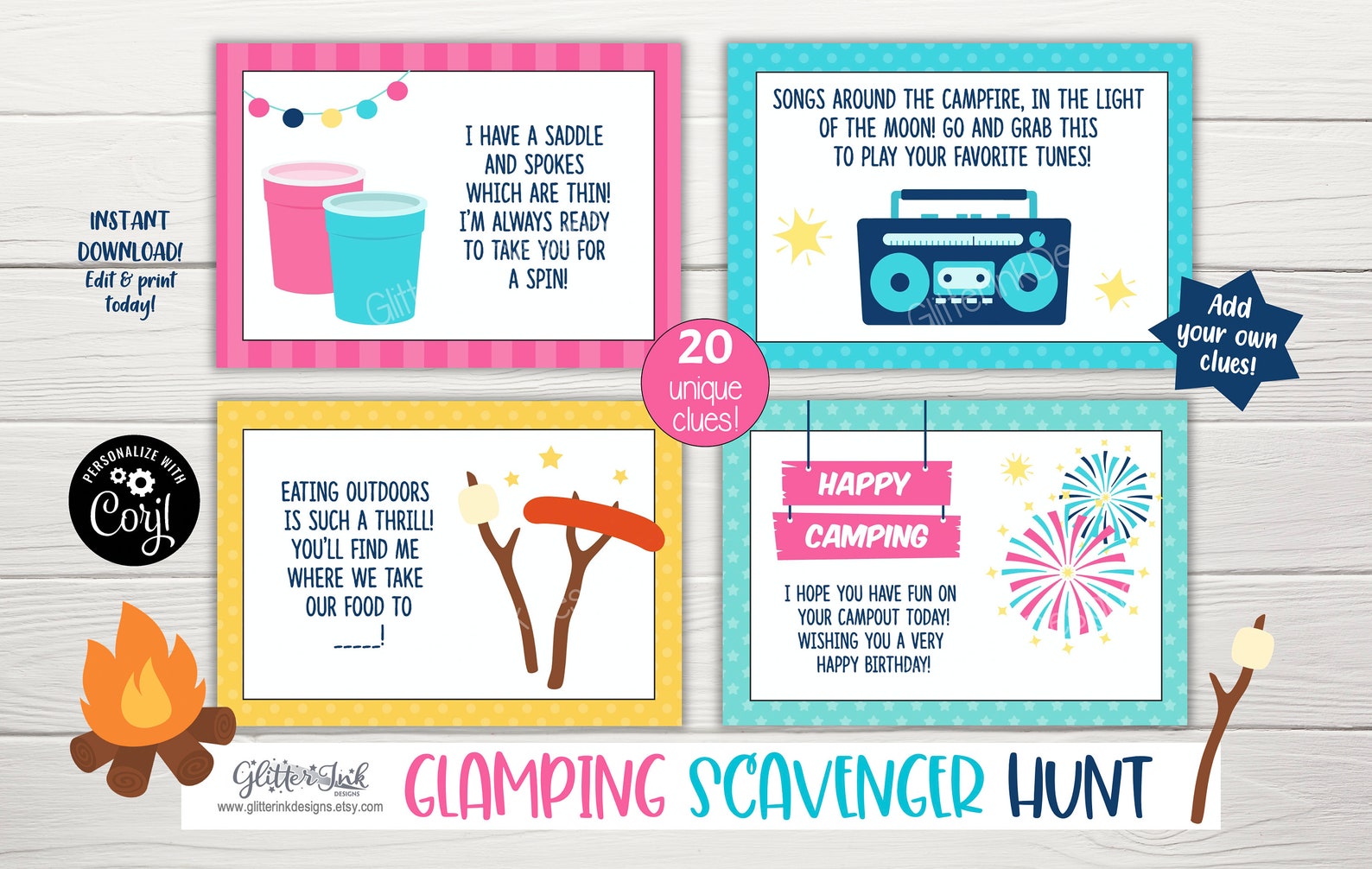Glamping Party Scavenger Hunt / Camping Printables Outdoor Activities ...