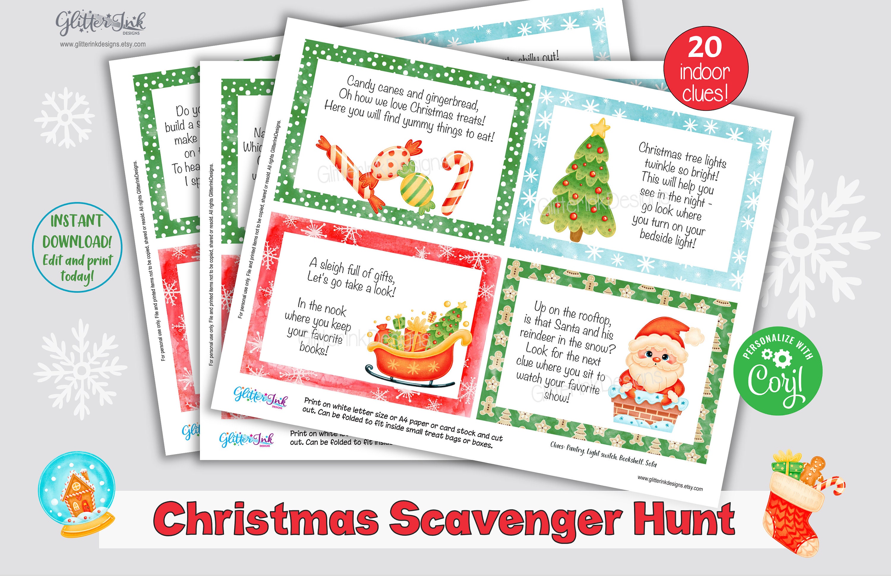 Christmas Scavenger Hunt Clue Cards / Christmas Kids Treasure - Etsy