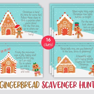 Gingerbread House Christmas Scavenger Hunt Clue Cards, Printable ...
