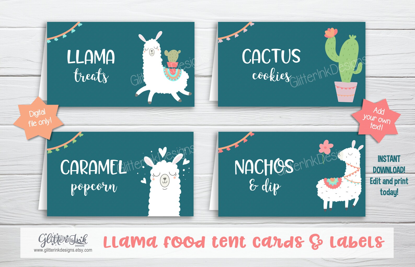 Llama party food tent cards / Llama birthday labels / Llama | Etsy
