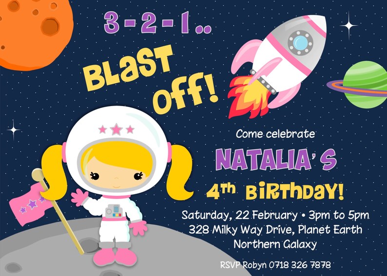 Outer Space Party Printable Invitation / Space Girl Astronaut - Etsy