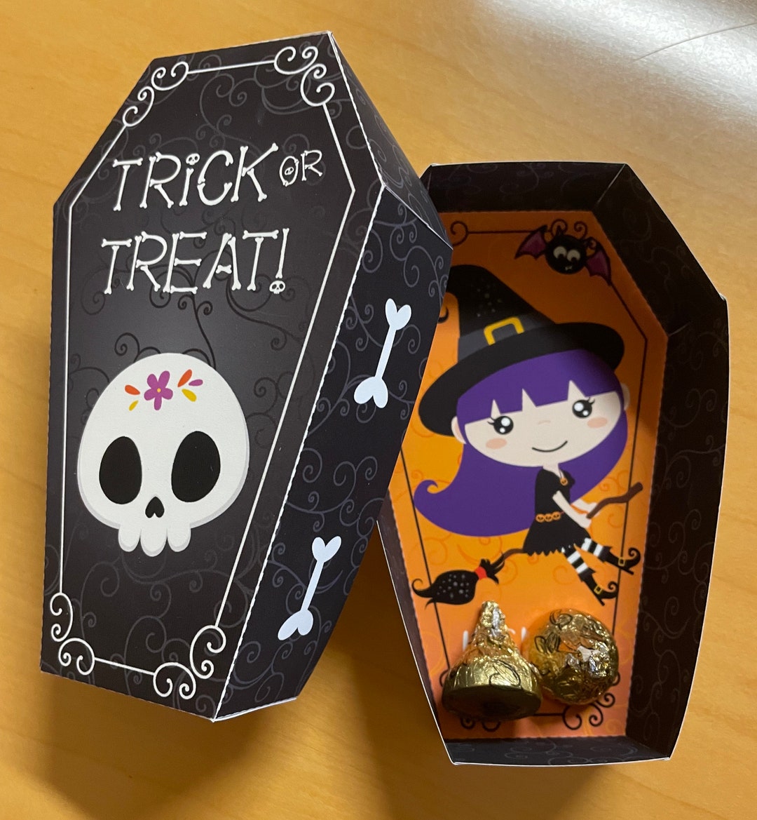 Halloween Printable Coffin Treat Box Template With Cute Witch ...