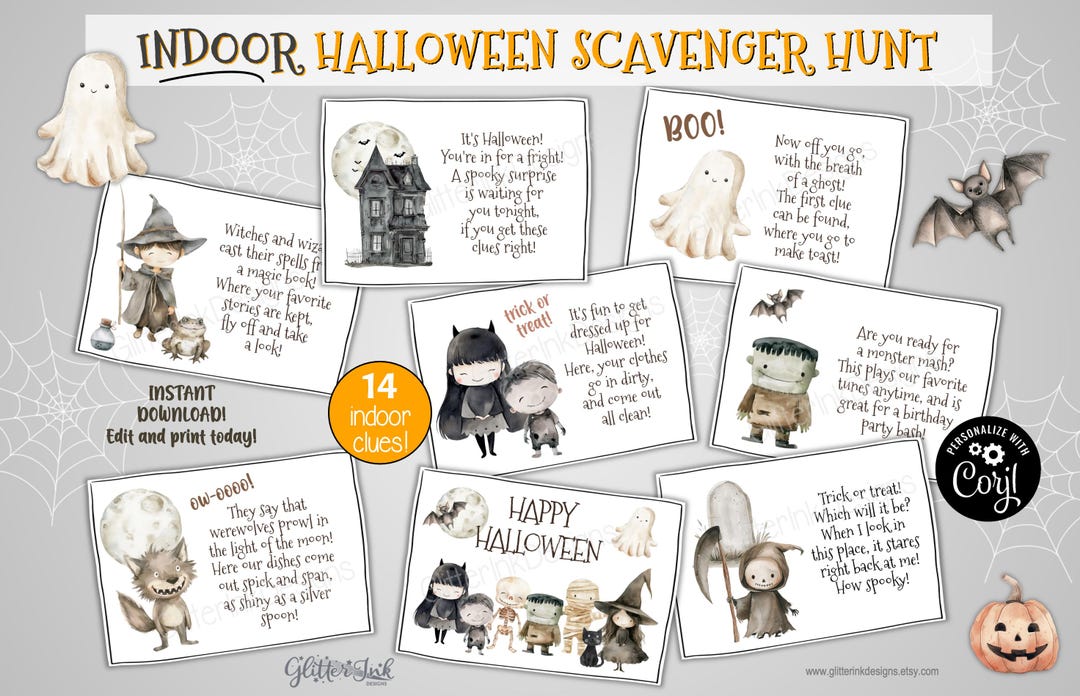 Indoor Halloween Scavenger Hunt for Kids, Spooky Printable Treasure ...