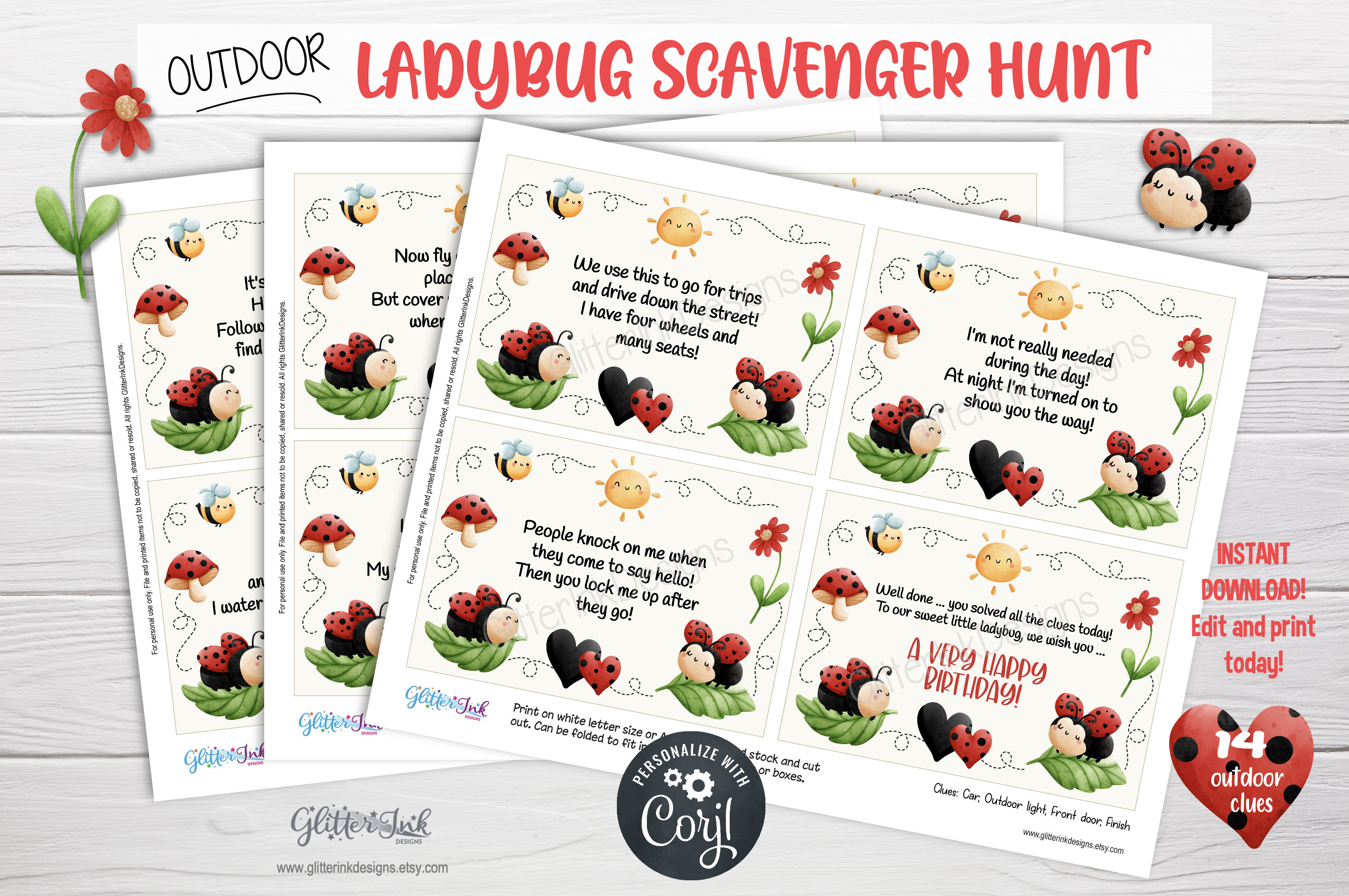 Ladybug Birthday Party Outdoor Scavenger Hunt / Garden Party Kids ...