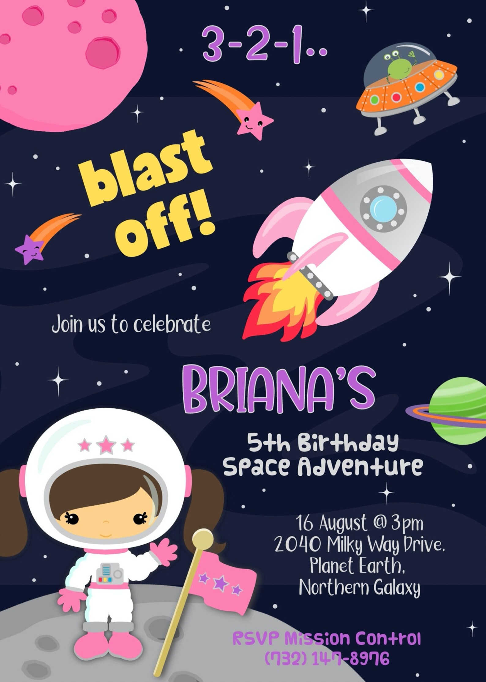 Outer Space Party Printable Invitation / Space Girl Astronaut | Etsy