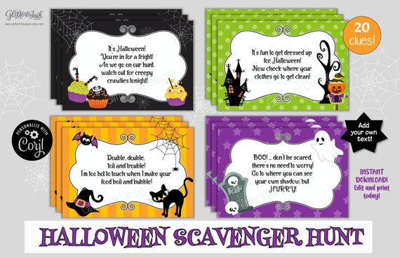 Halloween scavenger hunt clue cards / Halloween treasure hunt clues ...
