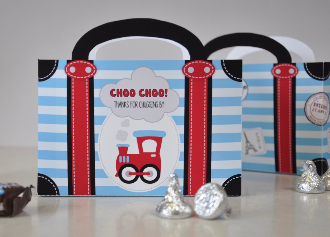 Train Party Suitcase Favor Box - Blue Red and Black Pdf Printable ...